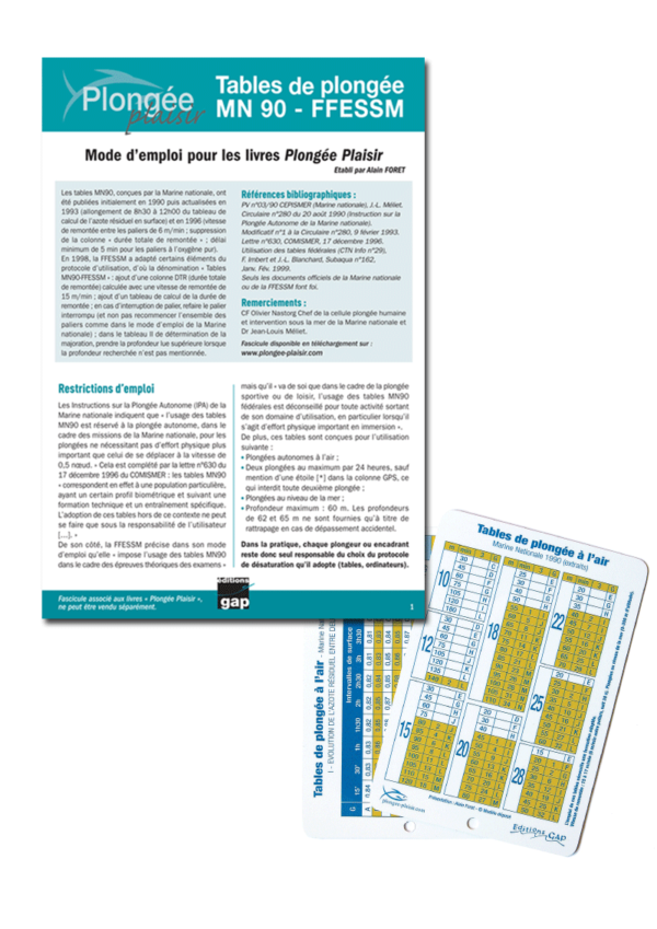 Tables de plongée - Plongée Plaisir, site officiel